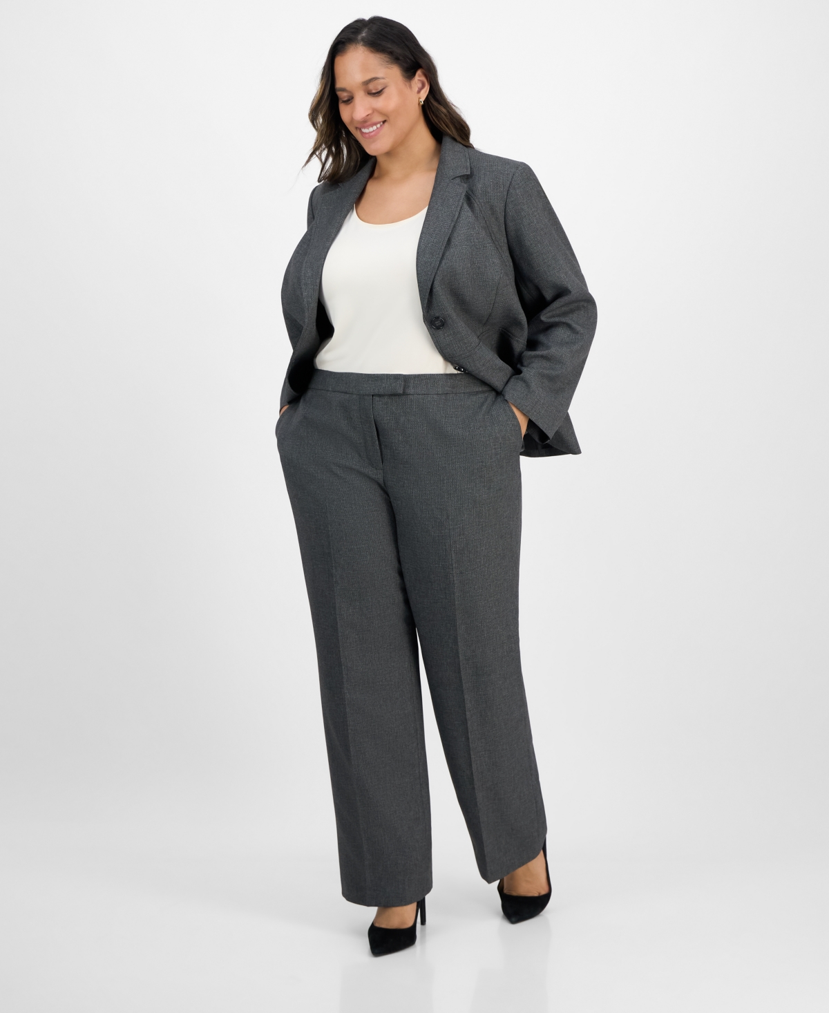 Click here for Le Suit Plus Size Notched Collar Wide-Leg Pantsuit... prices
