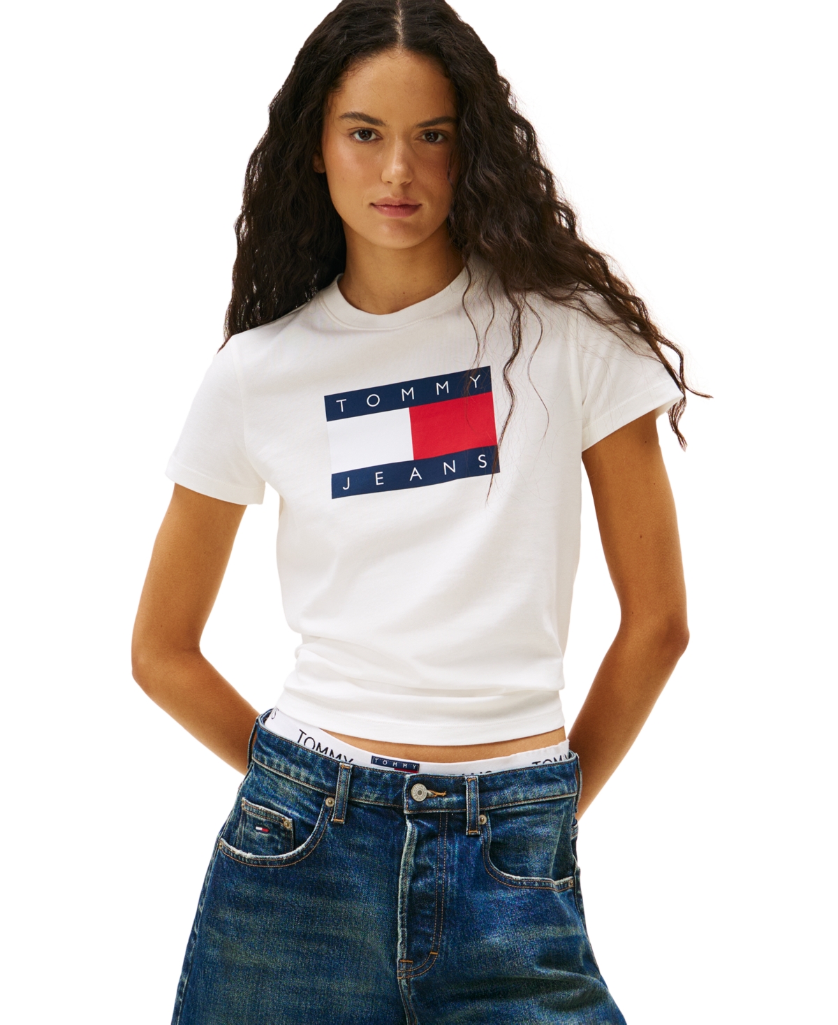 Click here for Tommy Jeans Womens Flag Logo T-Shirt - Ecru prices