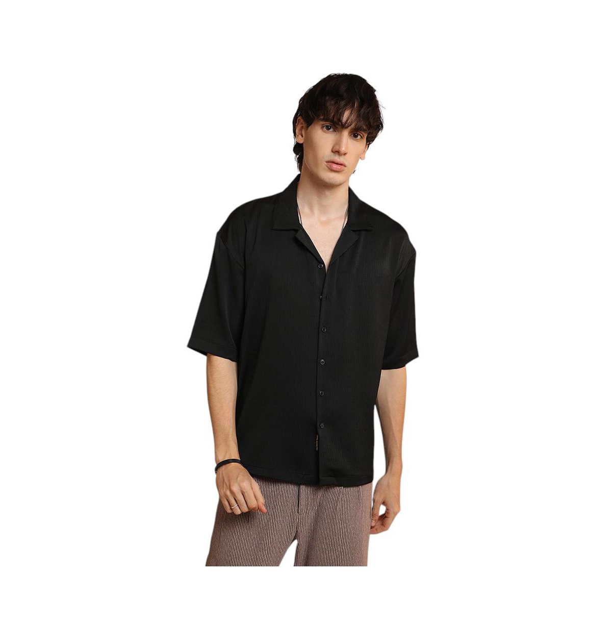 Click here for Campus Sutra Mens Onyx Black Solid Crinkle Oversiz... prices