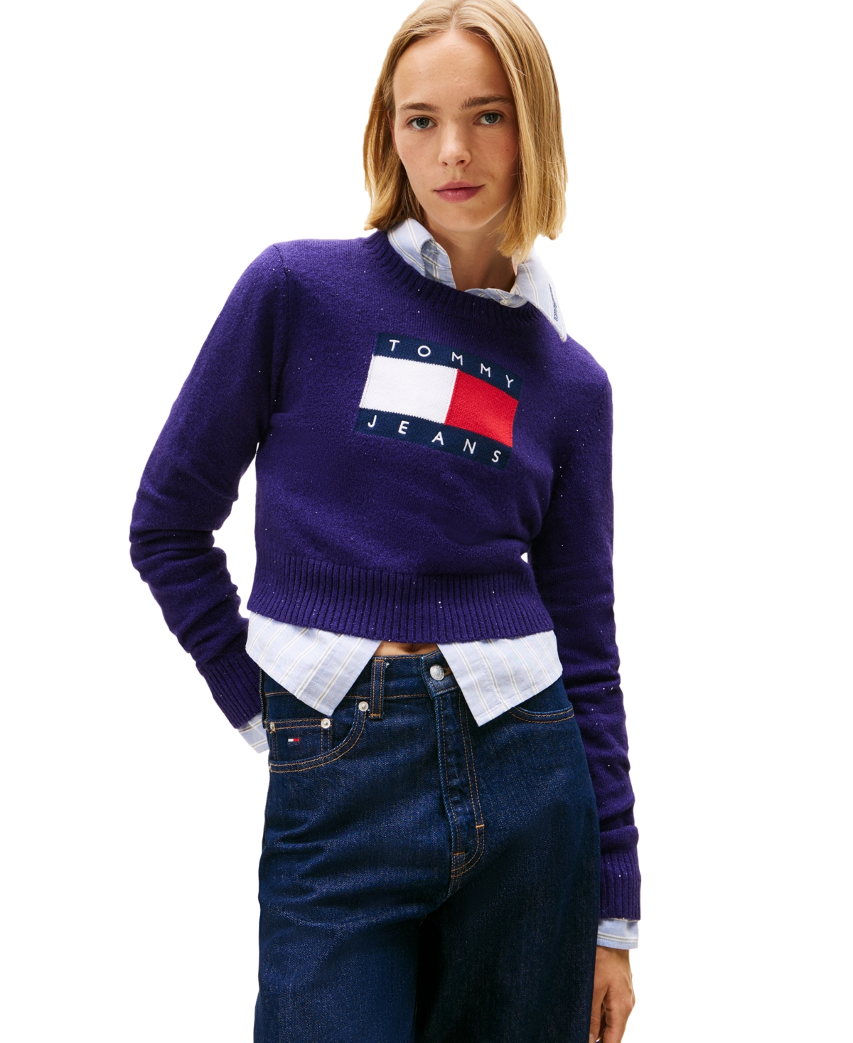 Click here for Tommy Jeans Womens Sparkle Flag Logo Sweater - Noc... prices