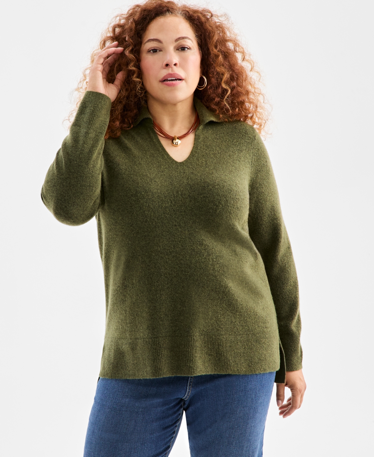 Click here for Style & Co Plus Size Johnny Collar Luxe Sweater  M... prices