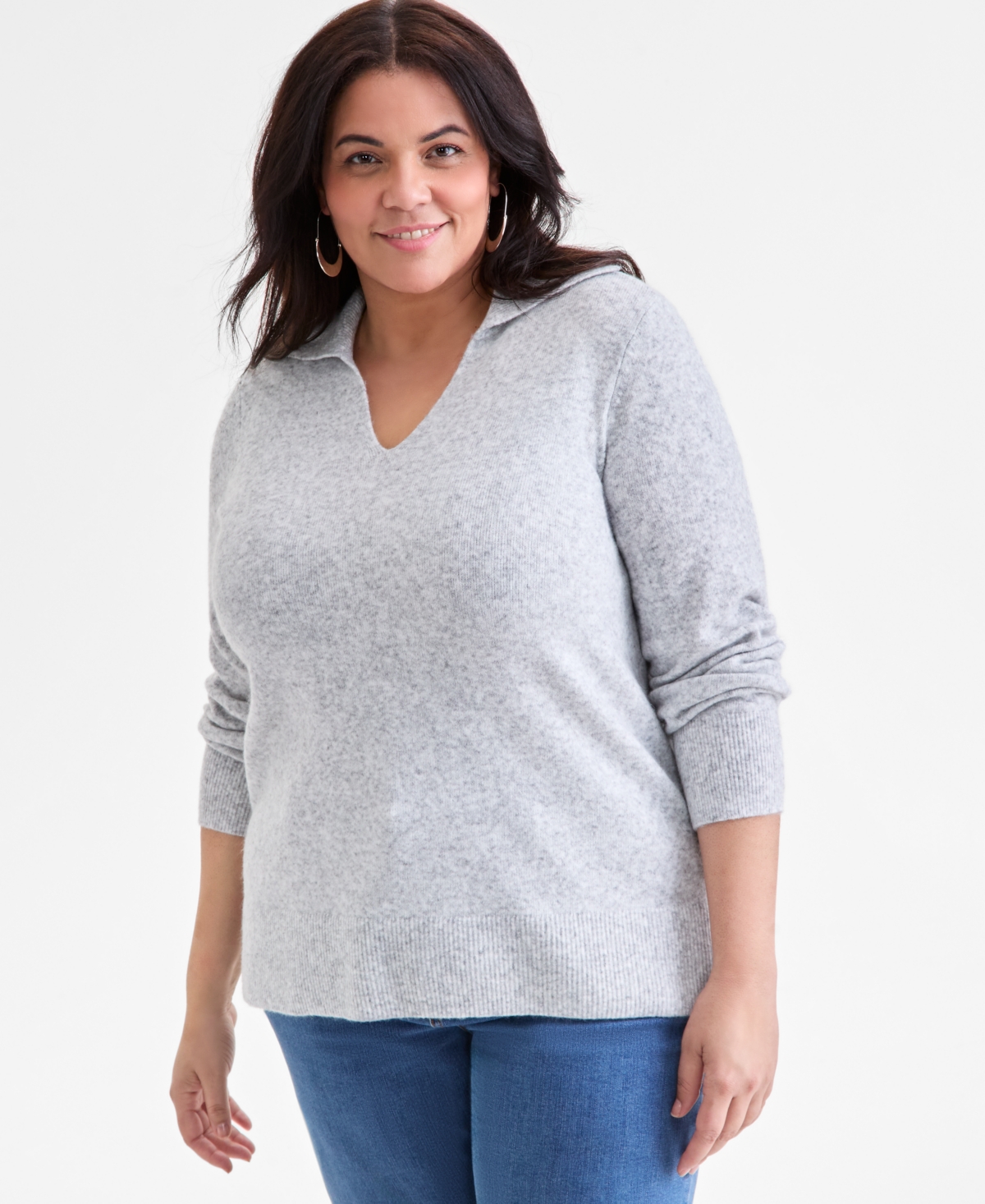 Click here for Style & Co Plus Size Johnny Collar Luxe Sweater  M... prices