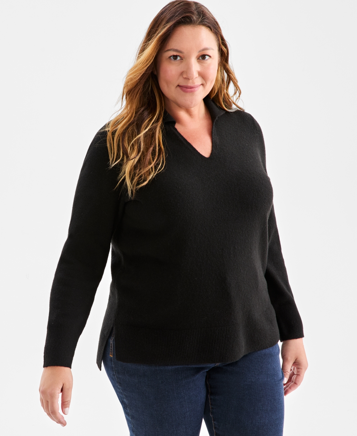 Click here for Style & Co Plus Size Johnny Collar Luxe Sweater  M... prices