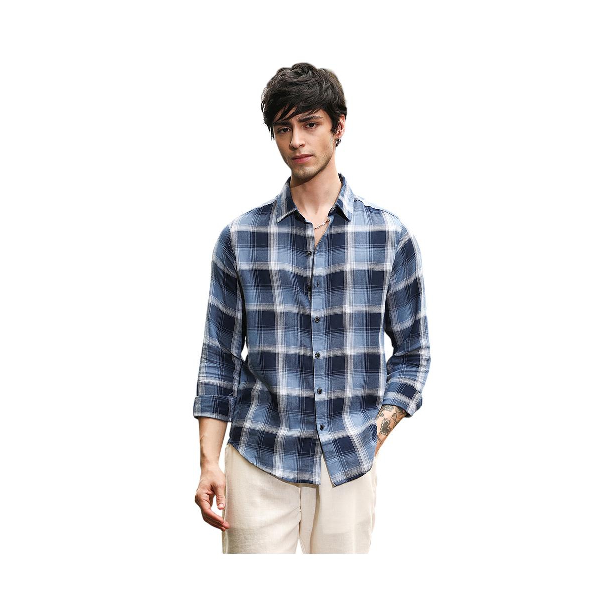 Click here for Campus Sutra Mens Navy Blue & Off-White Multi-Chec... prices