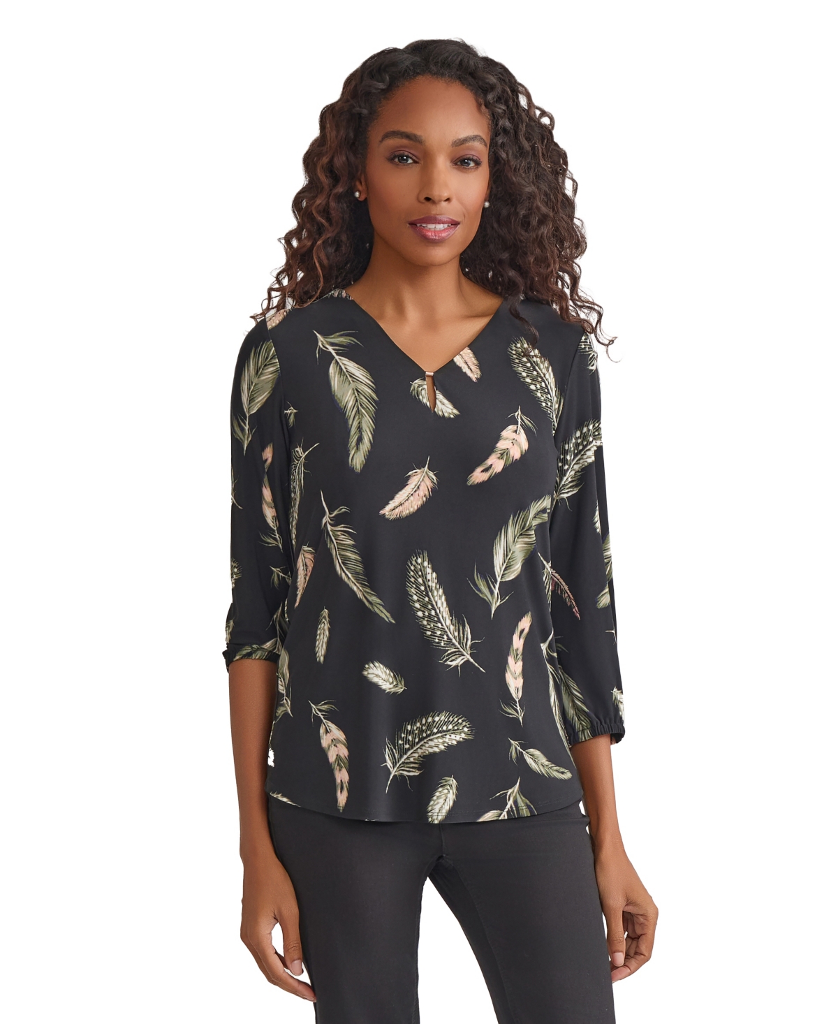 Click here for Jones New York Womens Printed Blouson Noodle Top -... prices