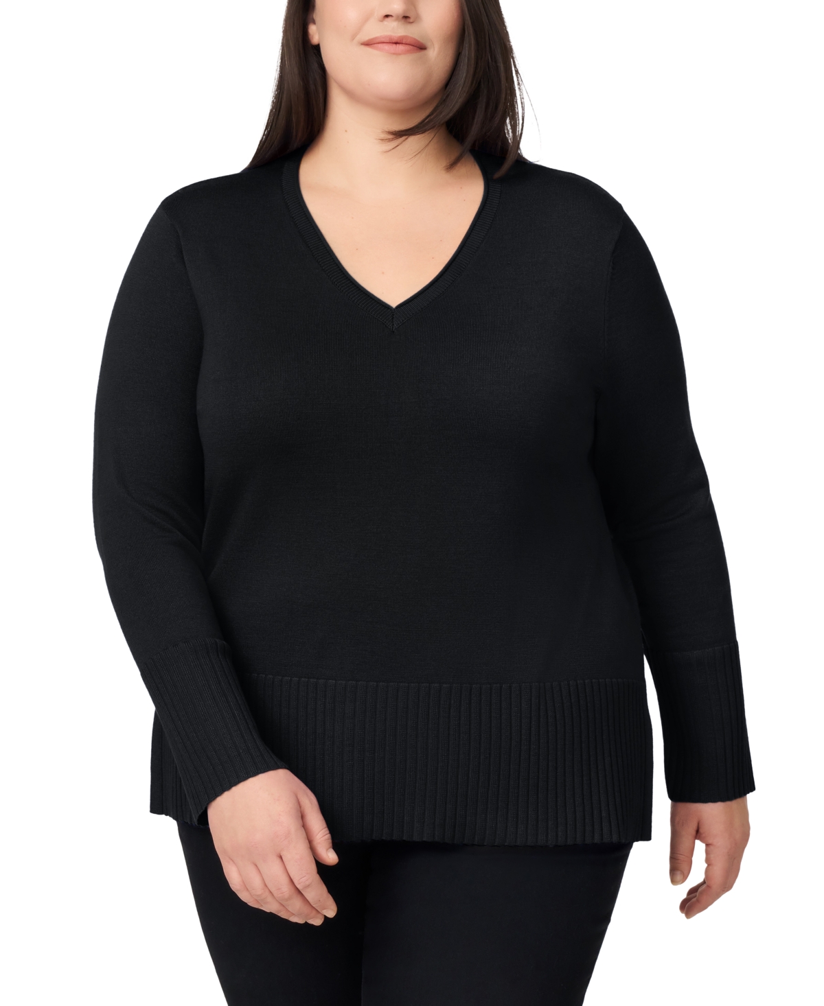 Click here for Melissa Paige Plus Size Solid V-Neck High-Cuff Swe... prices