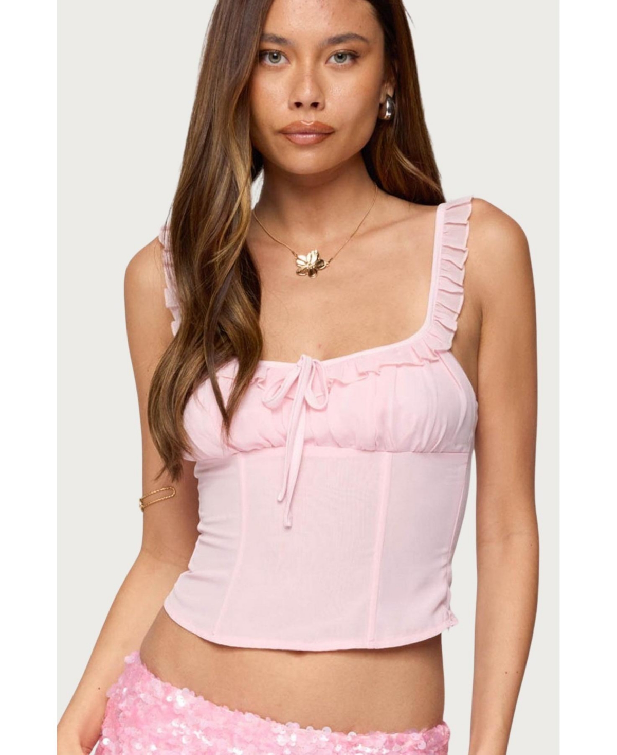Click here for Edikted Womens Wynne Chiffon Ruffle Corset - Light... prices