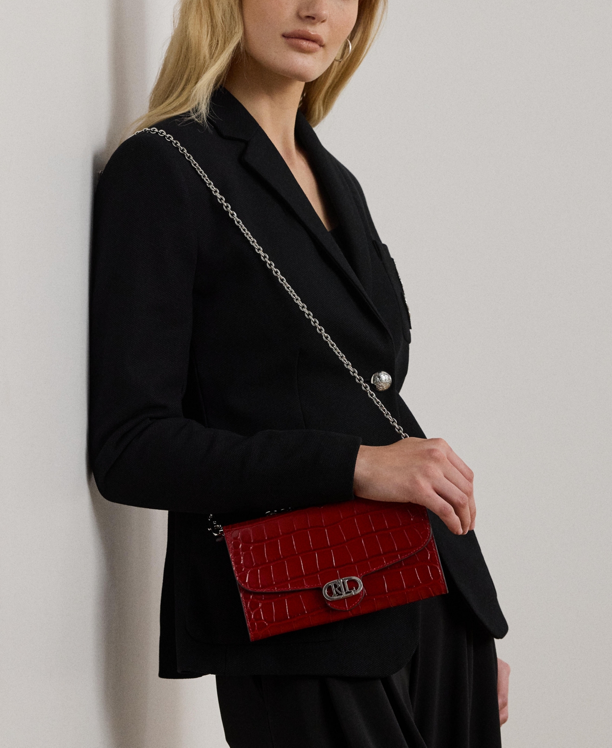 Lauren Ralph Lauren Adair Croc-Embossed Leather Small Crossbody - Madison Red