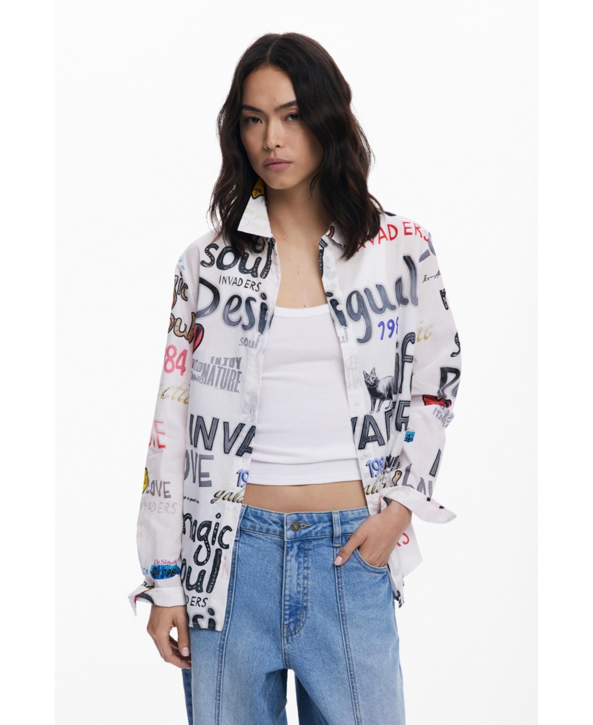 Click here for Desigual Womens Cotton shirt with letters - Light... prices