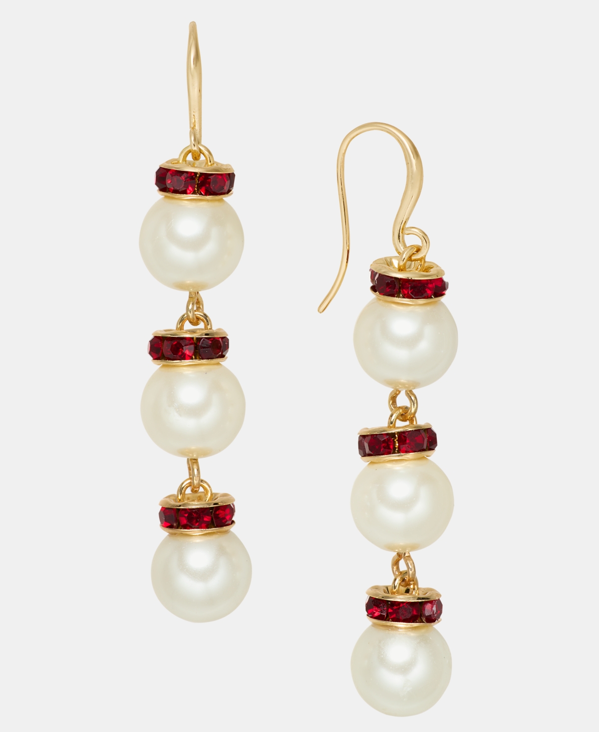 Click here for Stone & Imitation Pearl Linear Drop Earrings - Pin... prices