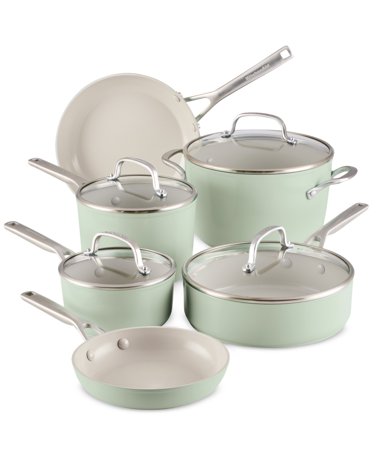 KitchenAid 10- Pc. Hard-Anodized Ceramic Induction Cookware Set - Pistachio