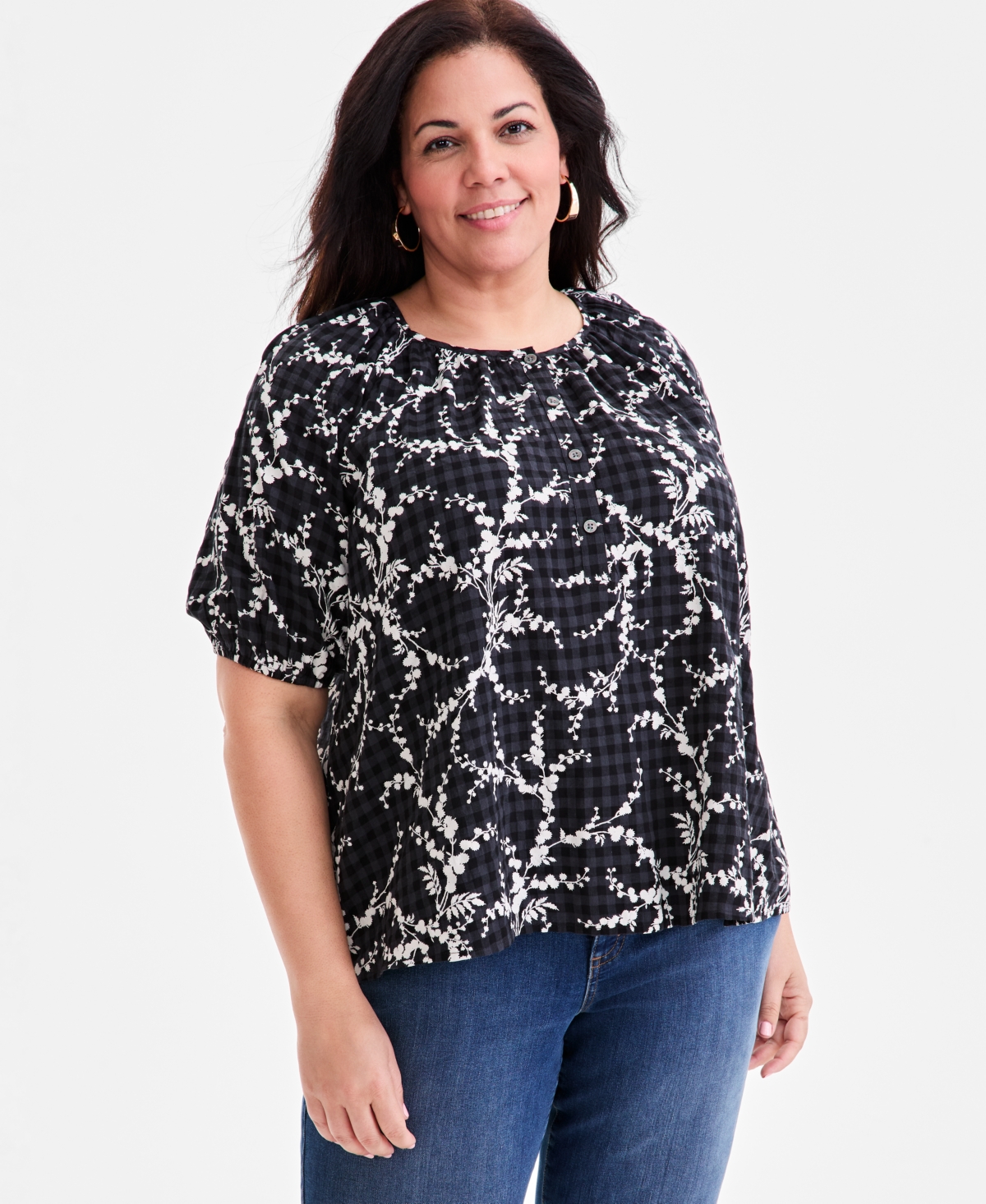 Click here for Style & Co Plus Size Printed Puff-Sleeve Top  Excl... prices