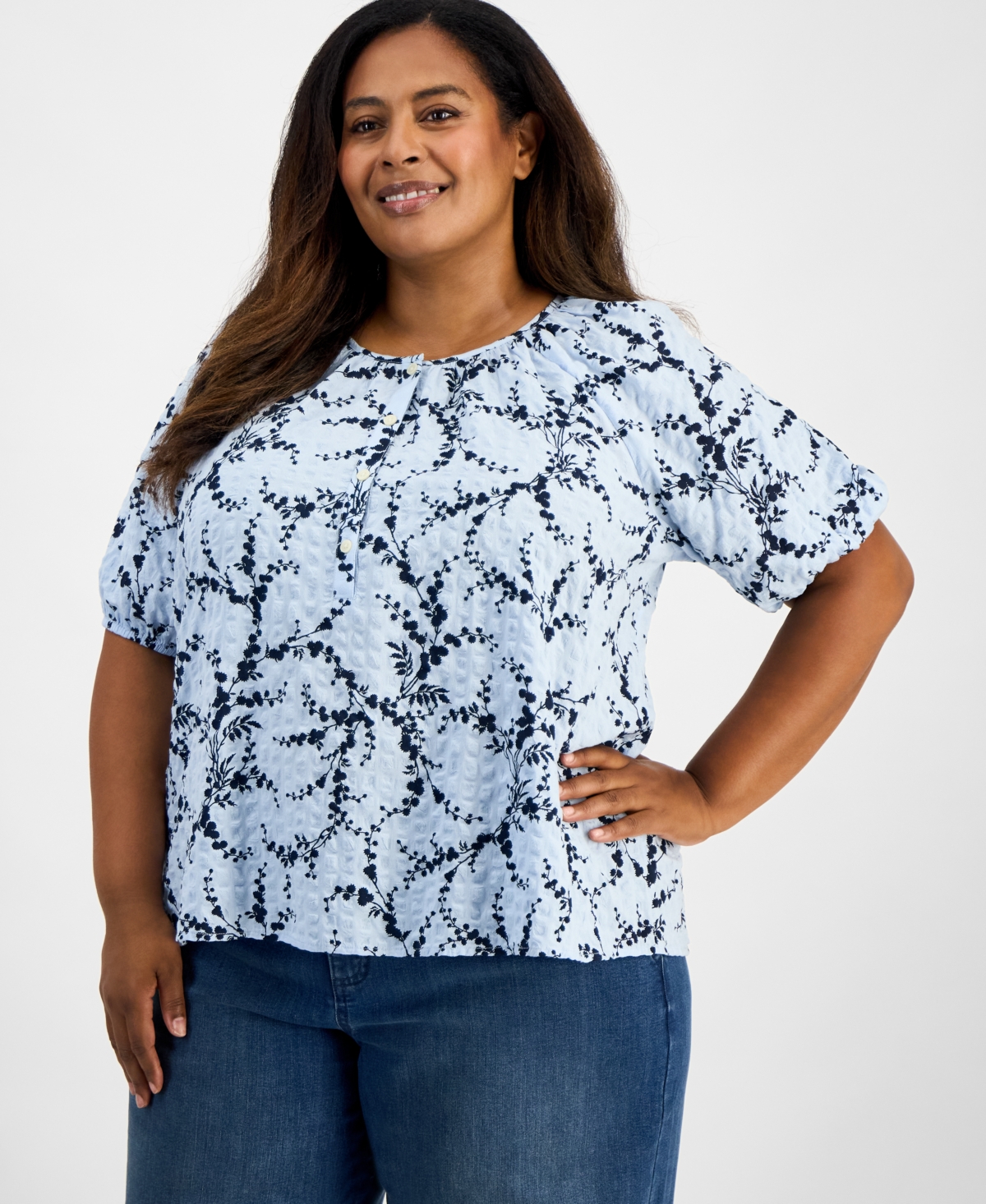 Click here for Style & Co Plus Size Printed Puff-Sleeve Top  Excl... prices
