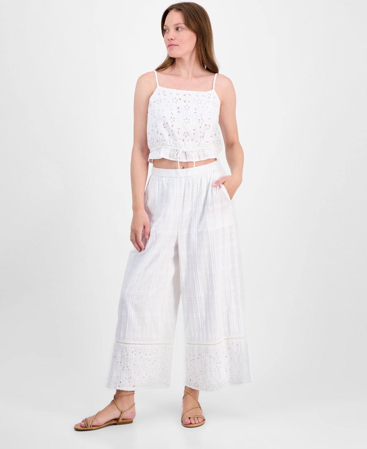 Click here for Lucky Brand Womens Cotton High-Rise Cutwork Wide-L... prices