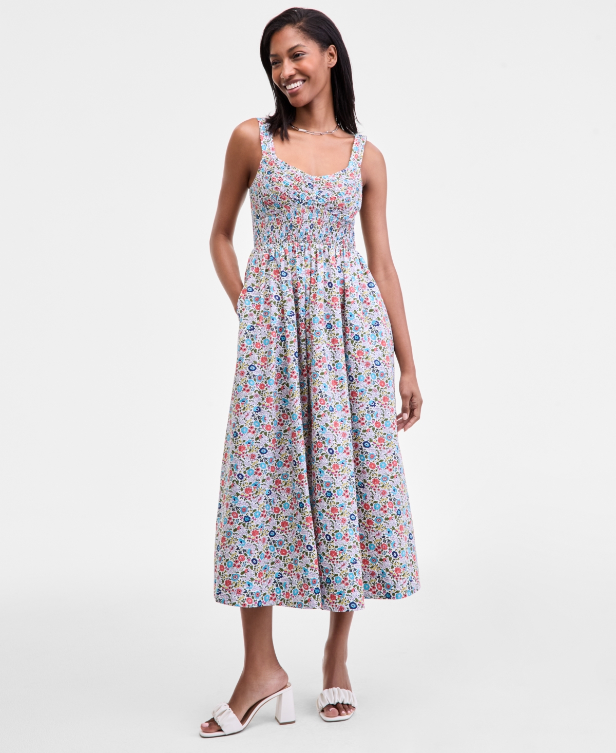 Click here for On 34th Womens Smocked Cotton Tank Midi Dress  Mac... prices