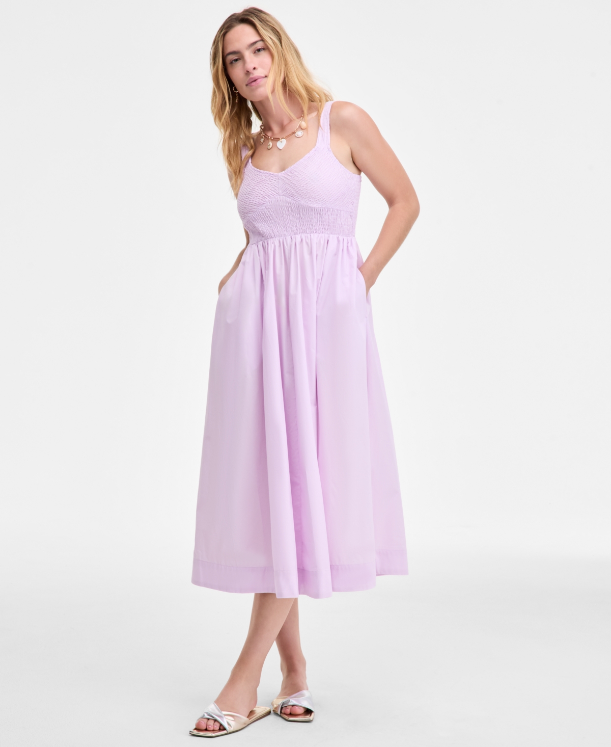 Click here for On 34th Womens Smocked Cotton Tank Midi Dress  Mac... prices