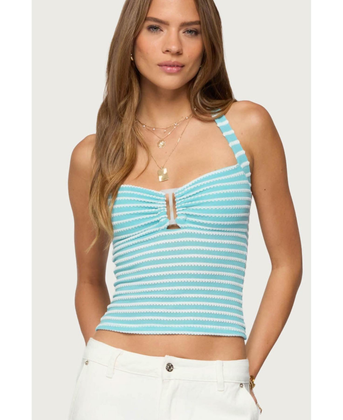 Click here for Edikted Womens Lovina Textured Striped Halter Top... prices