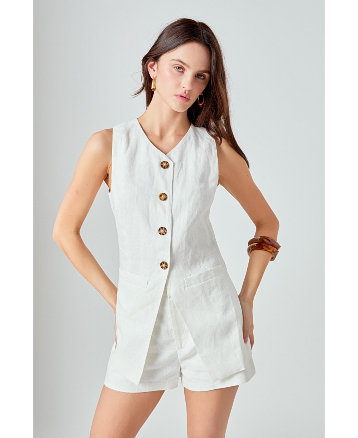 Click here for English Factory Womens Linen Vest - White prices