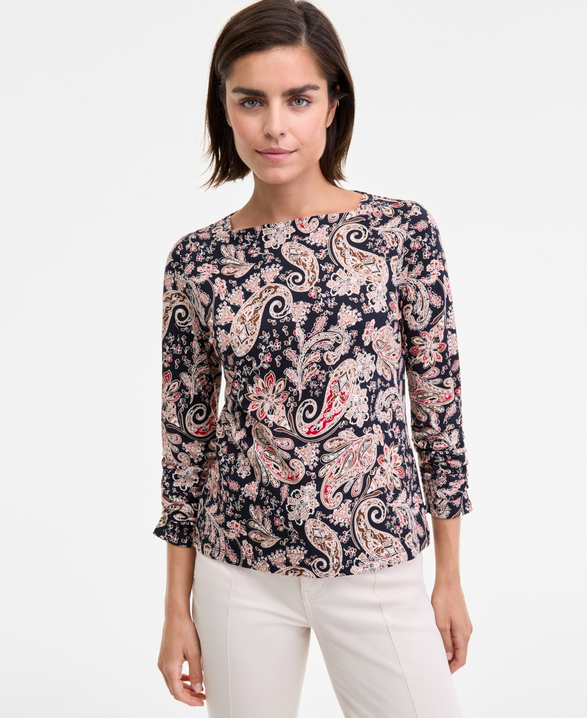 Click here for Nautica Jeans Womens Boat-Neck Paisley-Print Top -... prices