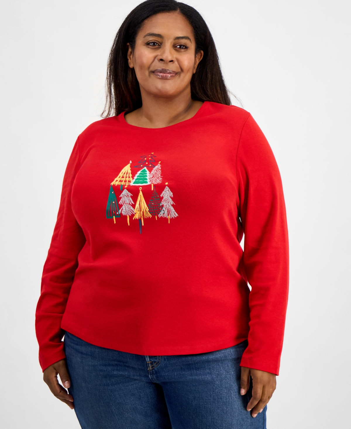 Click here for Holiday Lane Plus Size Festive Tree Long-Sleeve T-... prices