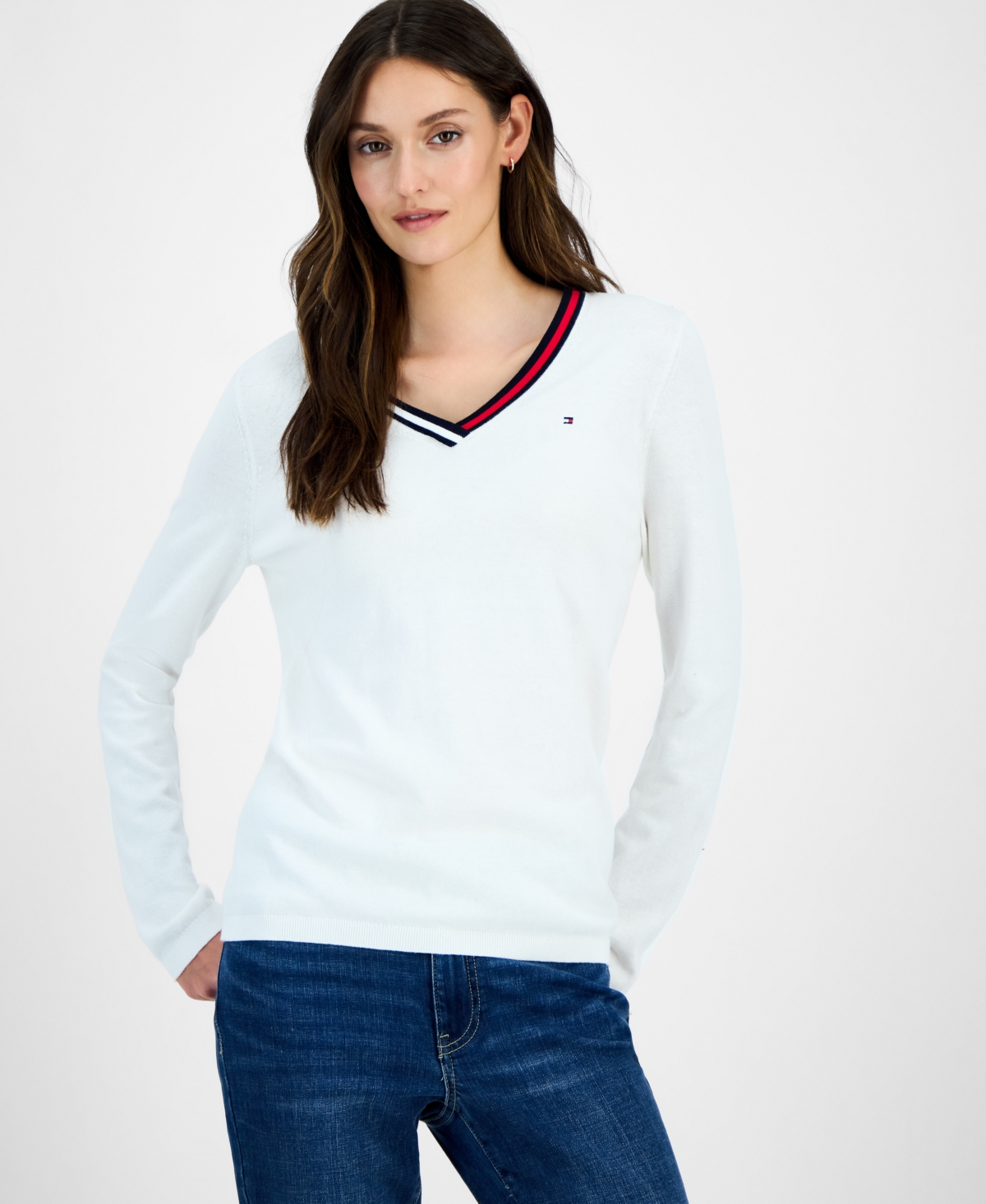 Click here for Tommy Hilfiger Womens Cotton V-Neck Sweater - Ivor... prices