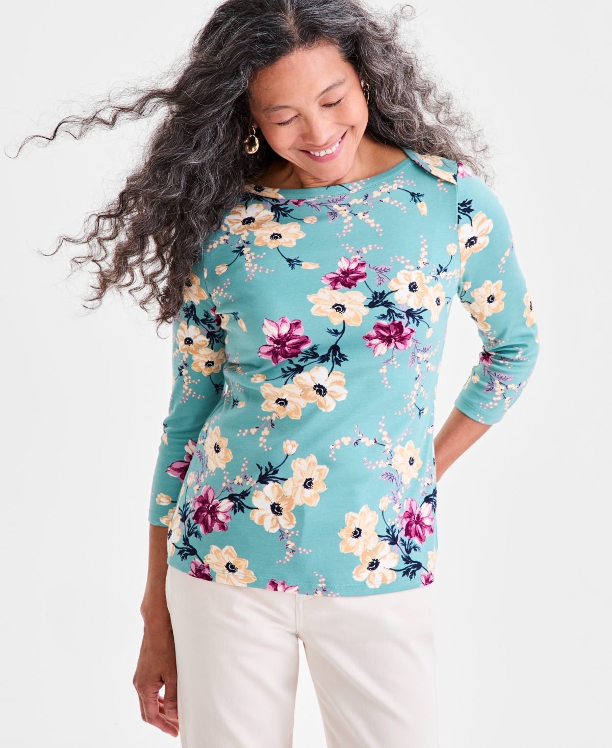 Click here for Style & Co Womens Printed Pima Cotton 3/4 Sleeve B... prices