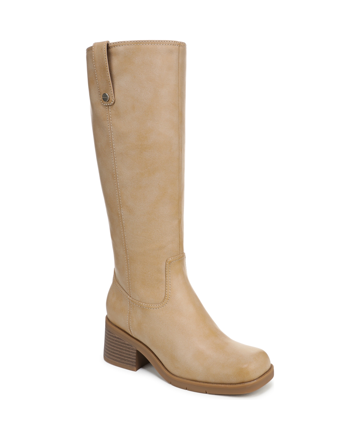 Dr. Scholls Womens Joplin Square Toe Block Heel Riding Tall Boots - Warm Tan Faux Leather