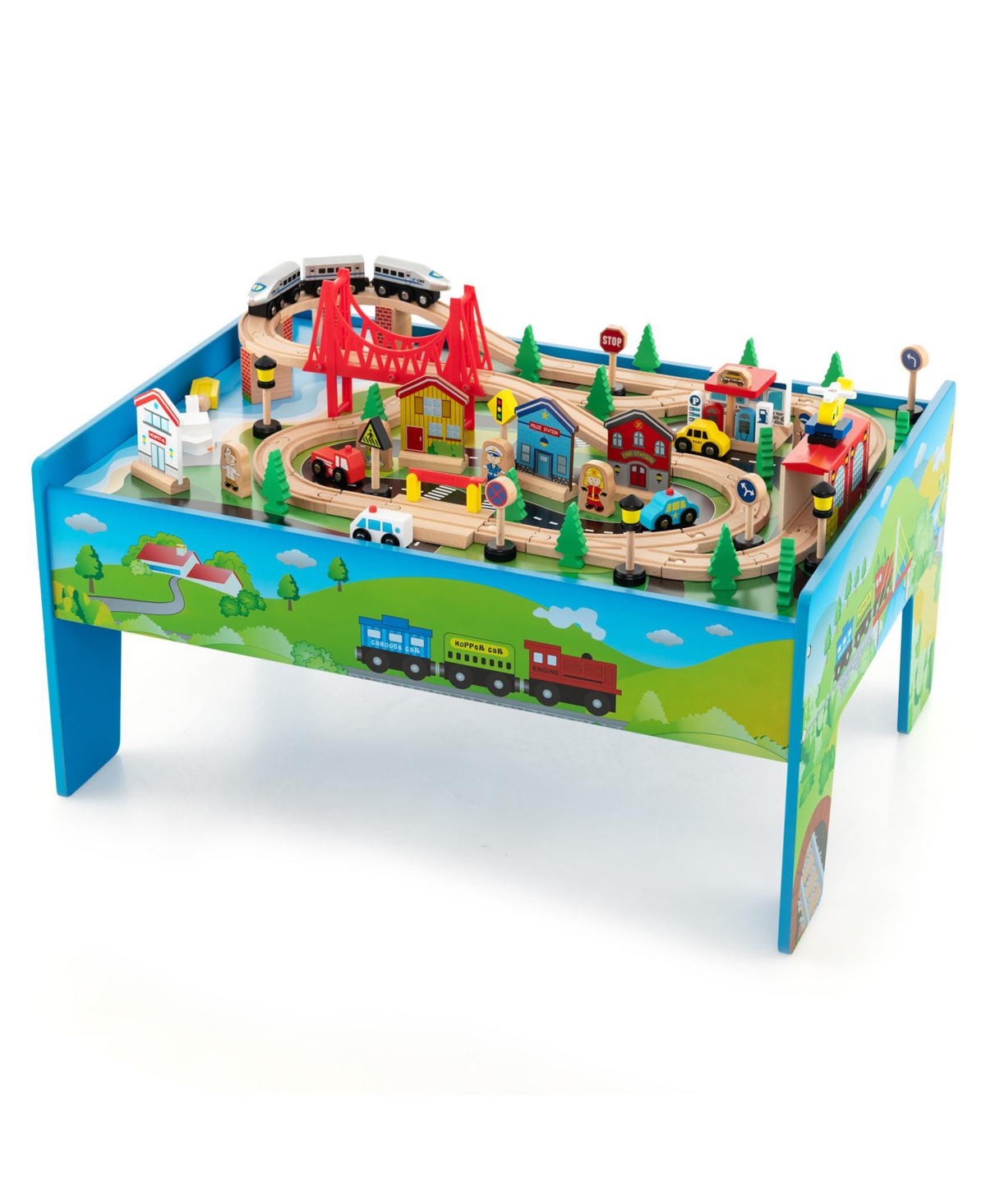 Click here for Mecale 80-Piece Wooden Train Set and Table - Blue prices
