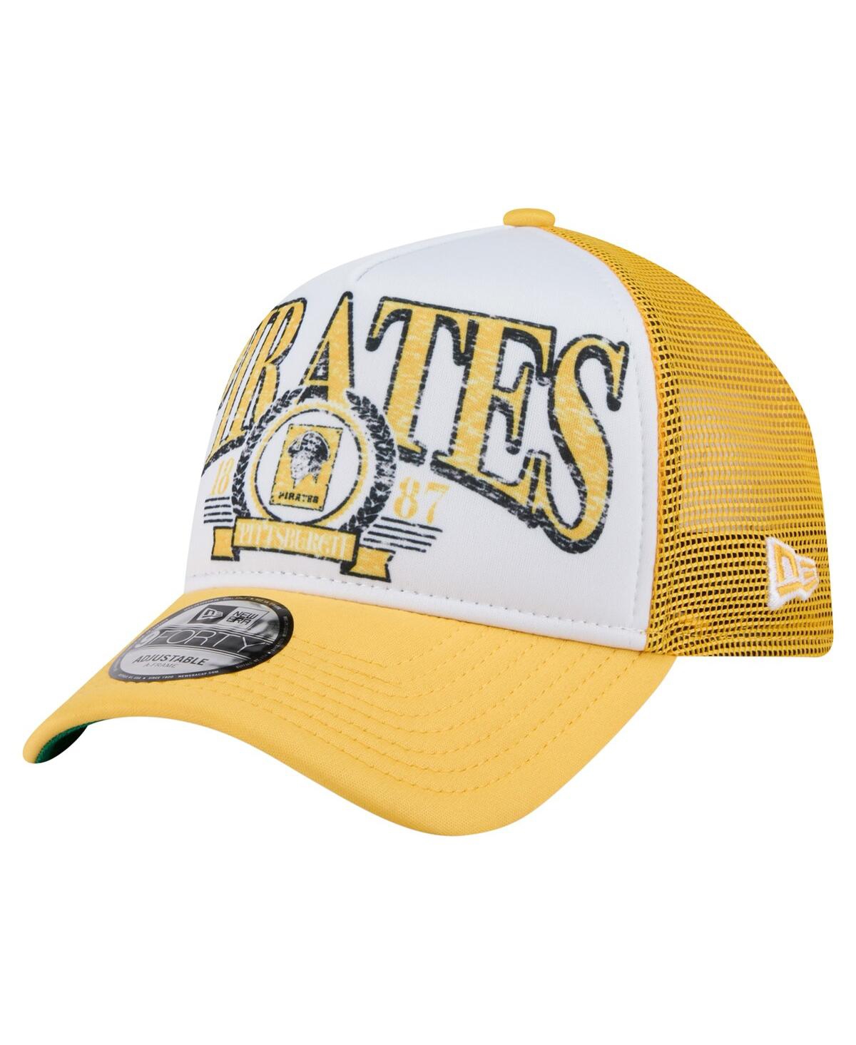 Click here for New Era Mens White/Gold Pittsburgh Pirates Distres... prices
