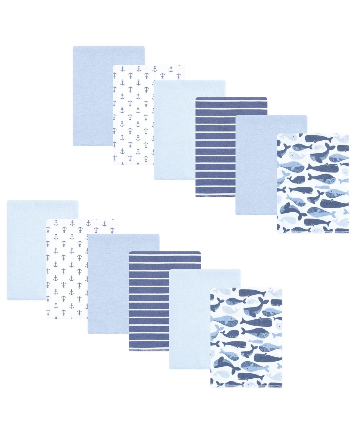 Hudson Baby Boys 12 Pack Cotton-Poly Flannel Burp Cloths - Cute whales