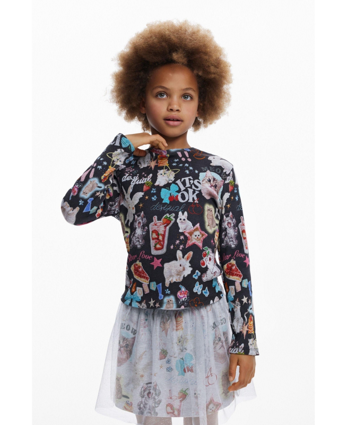 Click here for Desigual Girls Girlss Long-sleeve cat T-shirt - Da... prices