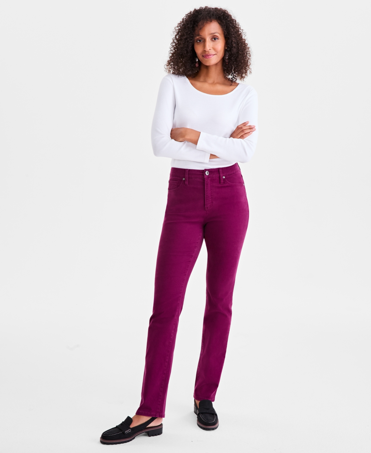 Click here for Style & Co Petite High Rise Natural Straight-Leg J... prices