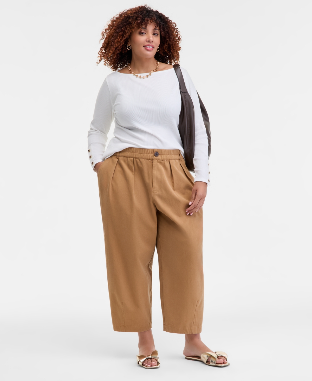 Click here for On 34th Trendy Plus Size High-Rise Pleated Barrel-... prices