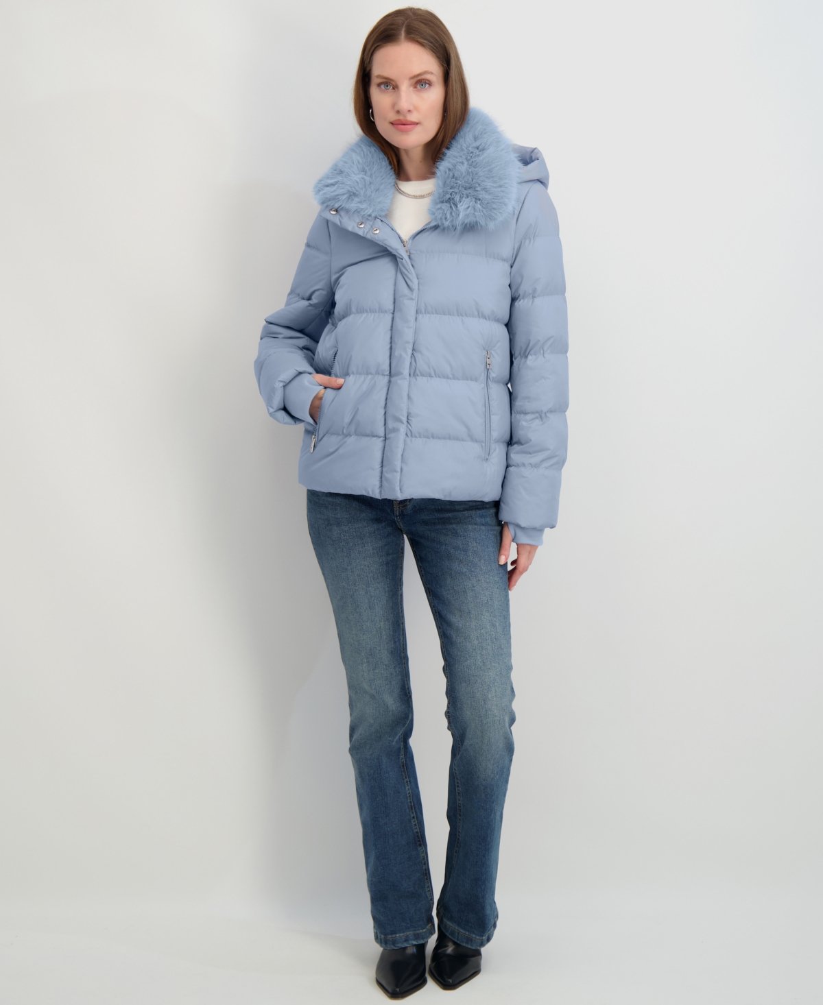Click here for Tahari Womens Faux-Fur-Collar Hooded Puffer Coat -... prices