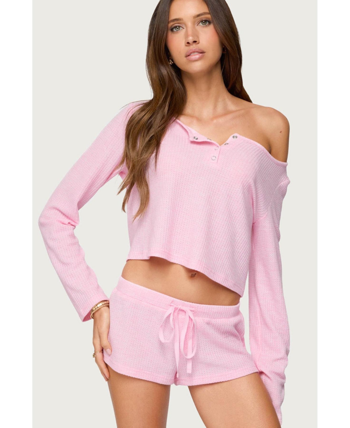 Click here for Edikted Womens Teddy Cropped Waffle Top - Light-pi... prices