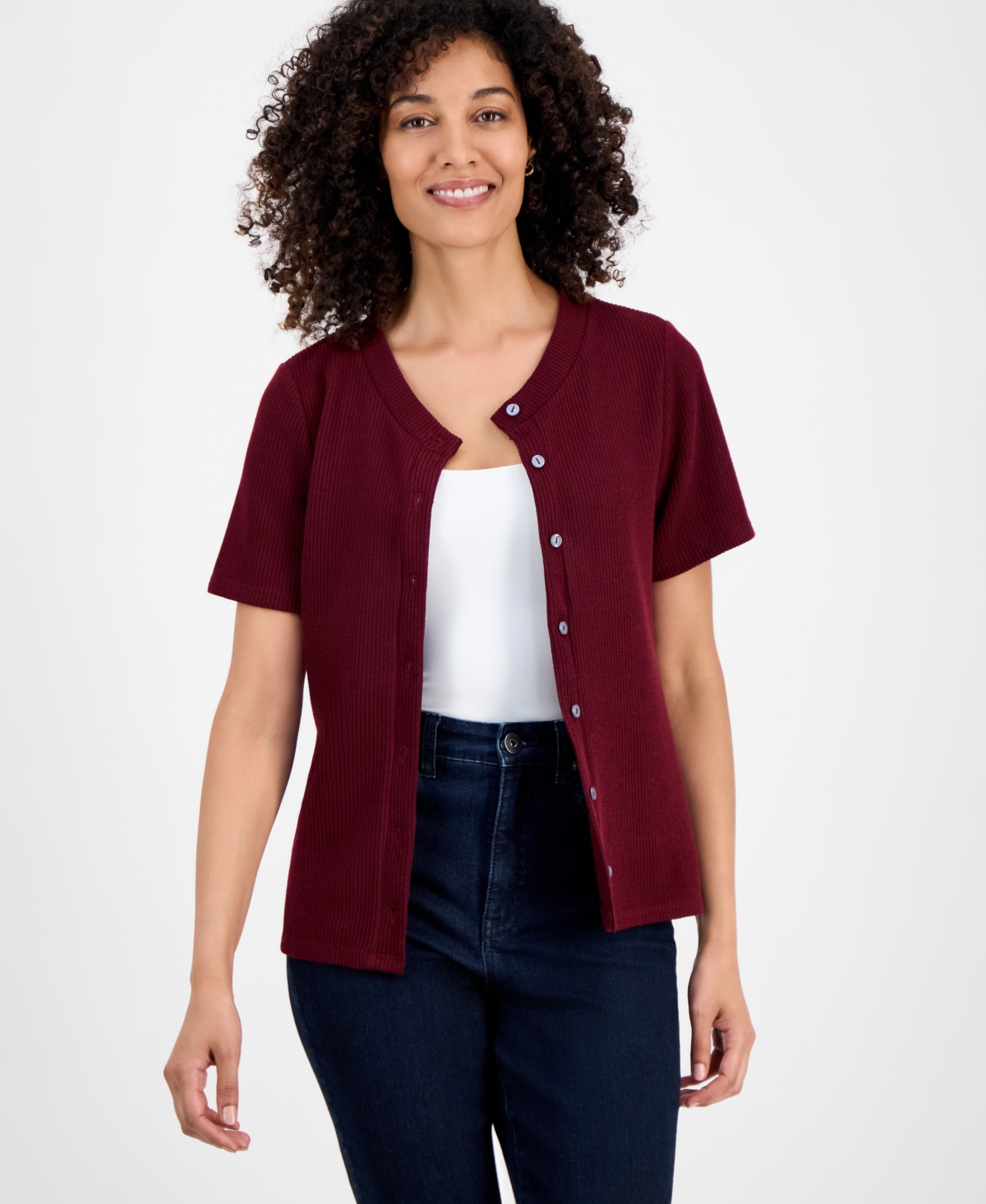Click here for Style & Co Petite Short-Sleeve Crewneck Cardigan... prices