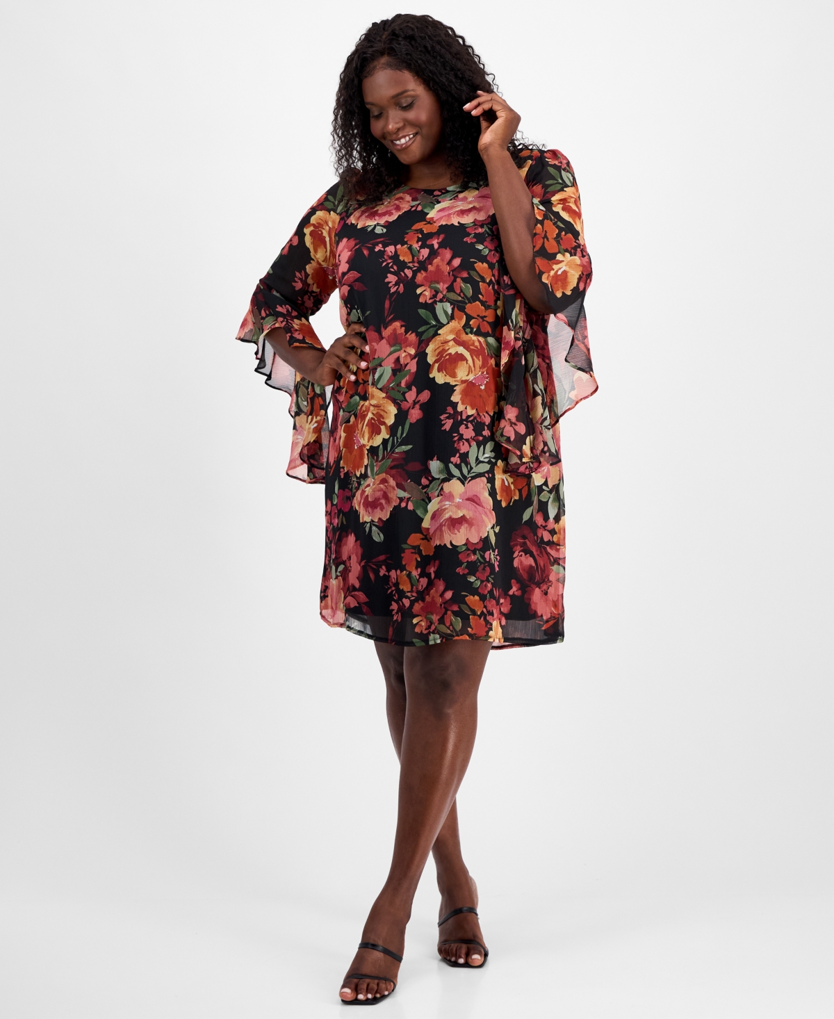 Click here for Connected Plus Size Printed Round-Neck Sheath Dres... prices
