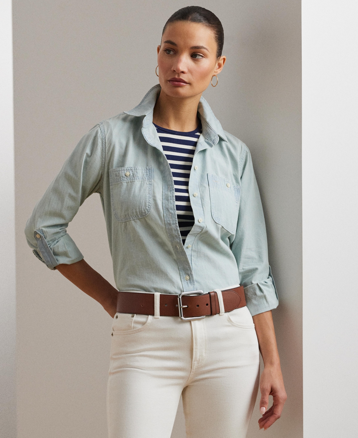 Click here for Lauren Ralph Lauren Cotton Chambray Shirt - Chambr... prices