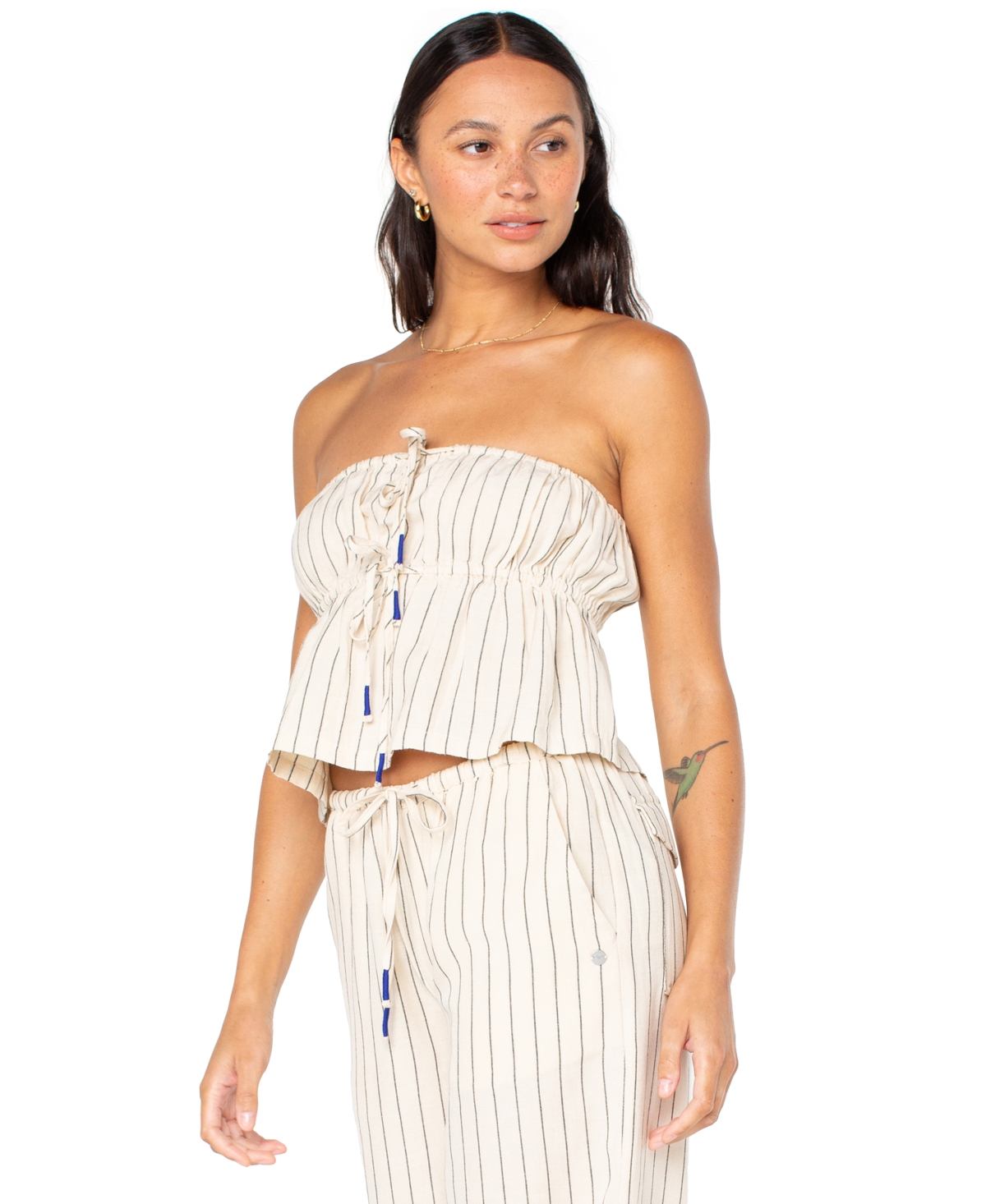 Click here for Roxy Juniors Iyla Striped Tie-Front Drawstring-Wai... prices
