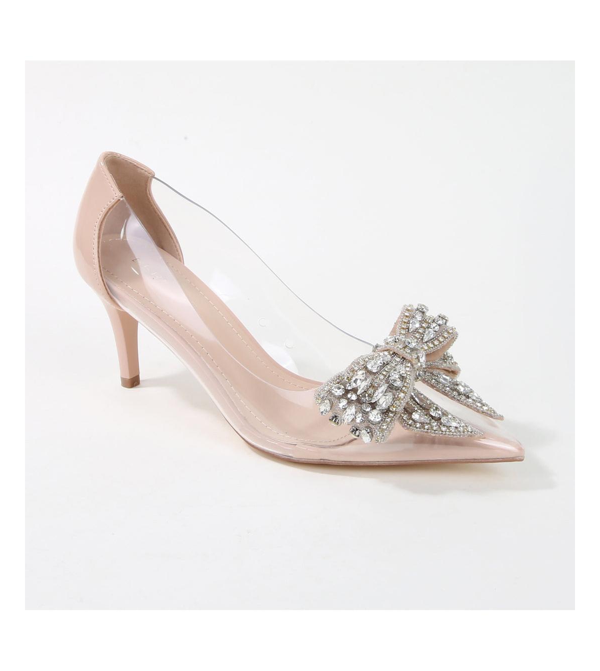 Click here for Nala Clear Vinyl Pump with Rhinestone Bow - Beige prices