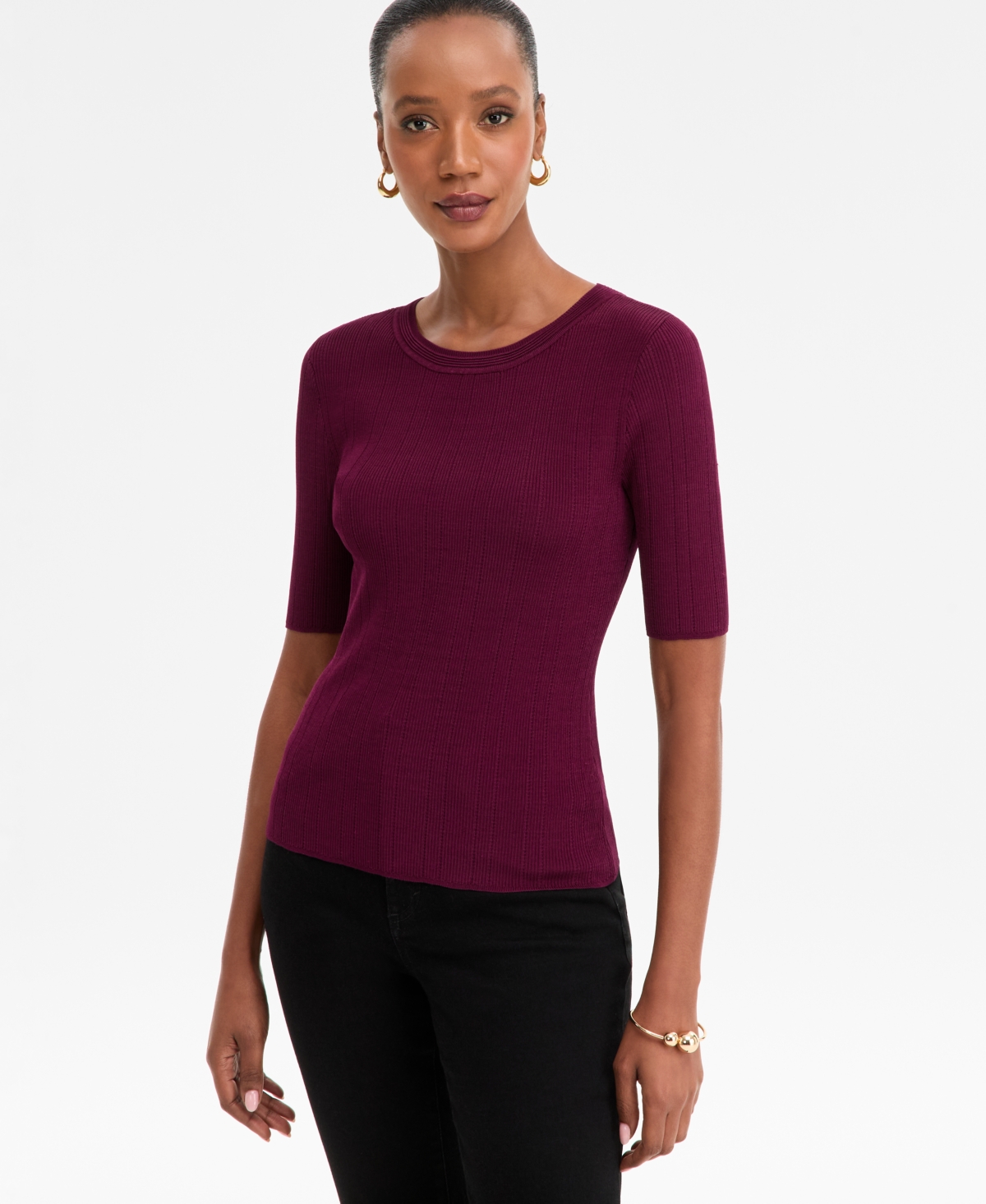 Click here for I.n.c. International Concepts Womens Rib-Knit Crew... prices