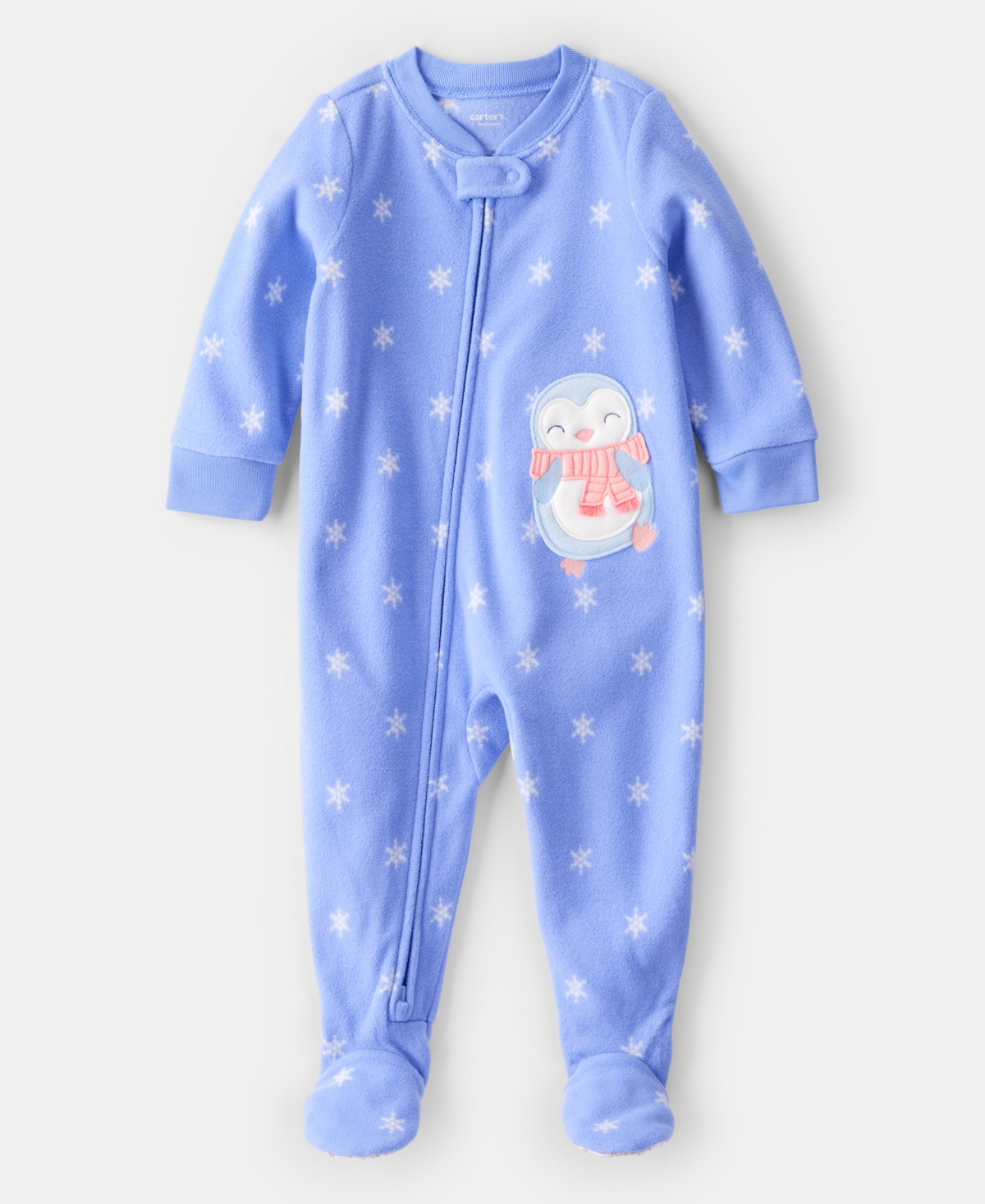 Carters Baby Girls Snowflake-Print Penguin Fleece Loose-Fit 1-Piece Footed Pajamas - Blue