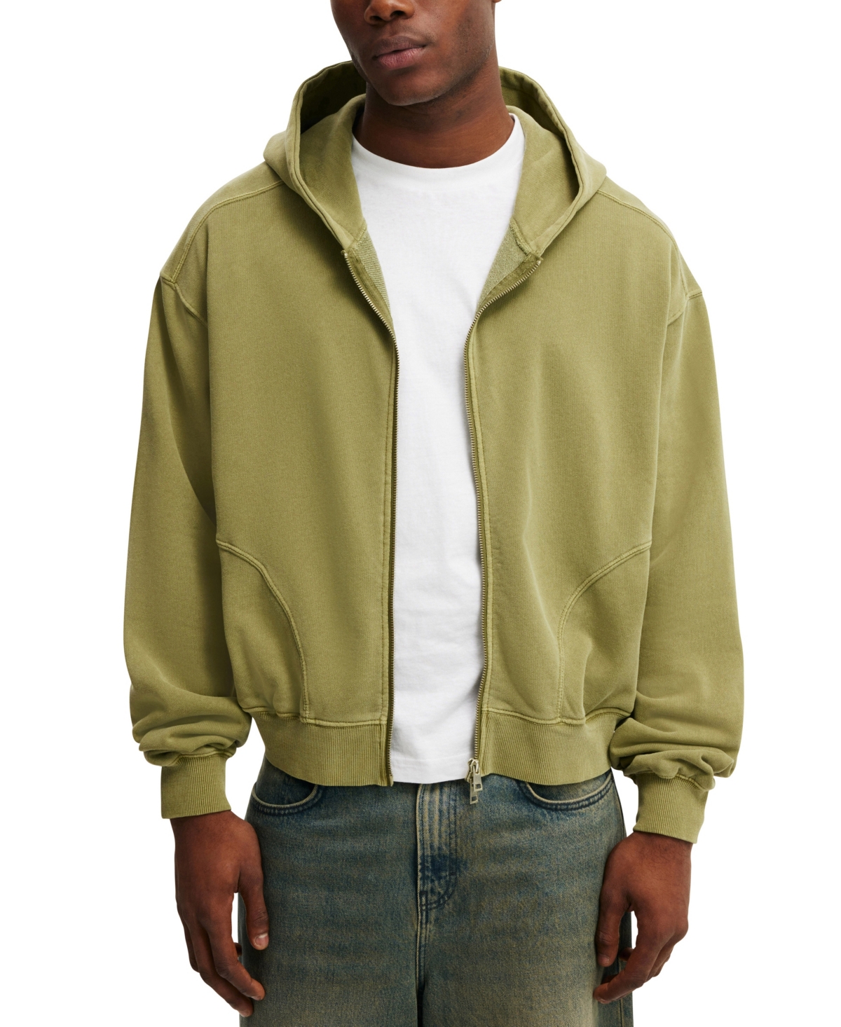 Click here for Cotton On Mens Cropped Zip Up Hoodie - Green prices