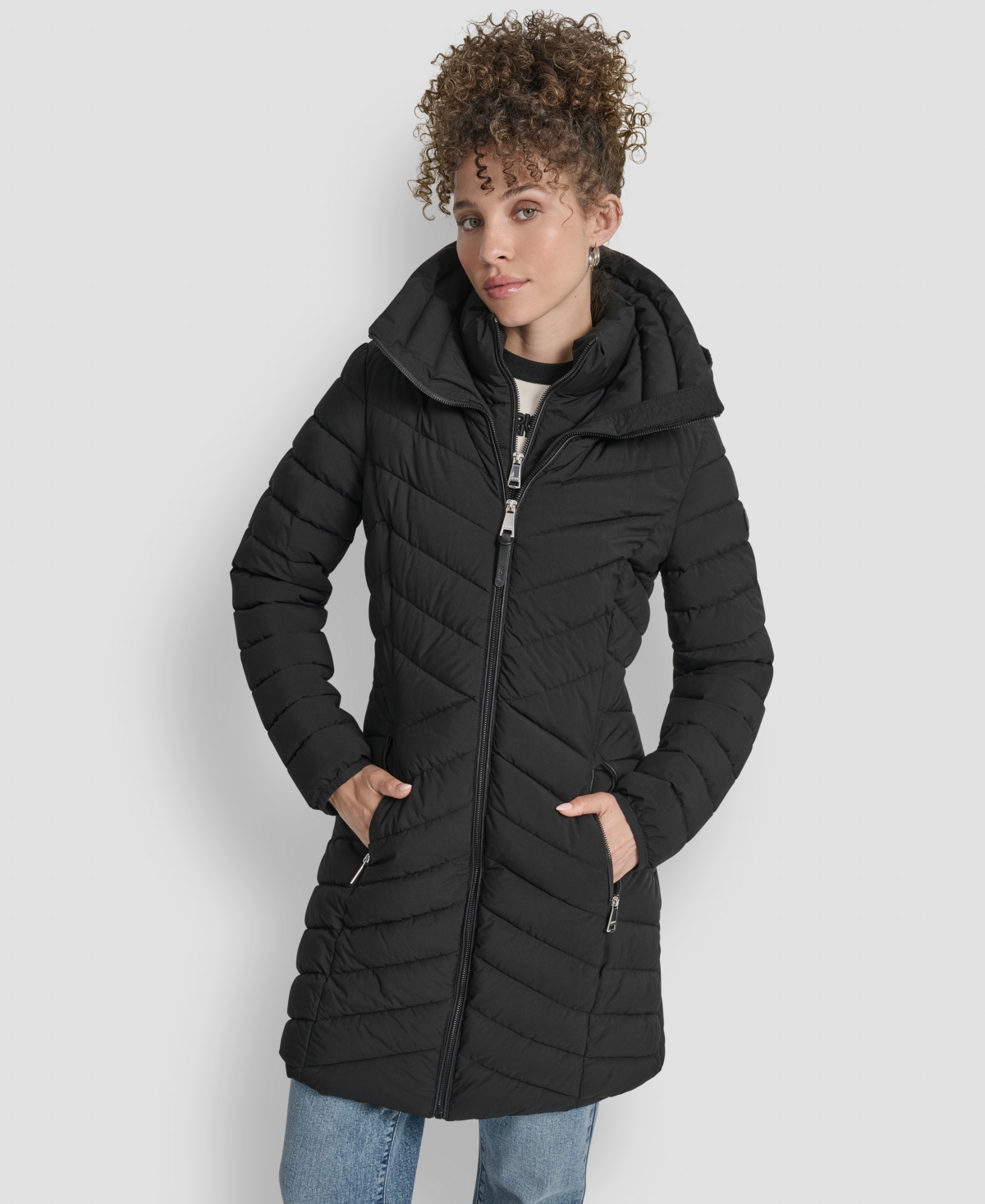 Click here for Dkny Womens Bibbed Packable Puffer Coat - Black prices