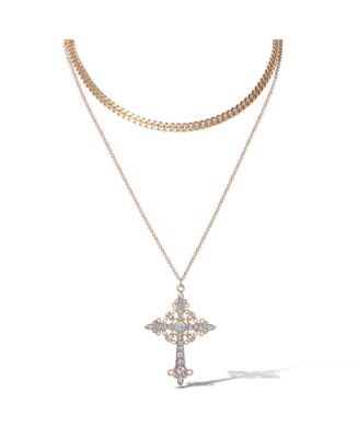 Jessica Simpson -Tone Rhinestone Cross and Curb Chain Necklace Set - Macy's