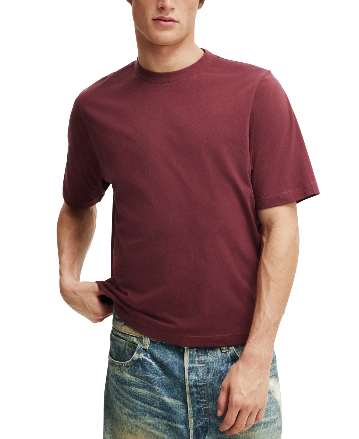 Click here for Cotton On Mens Cropped Fit T-Shirt - Burgundy prices