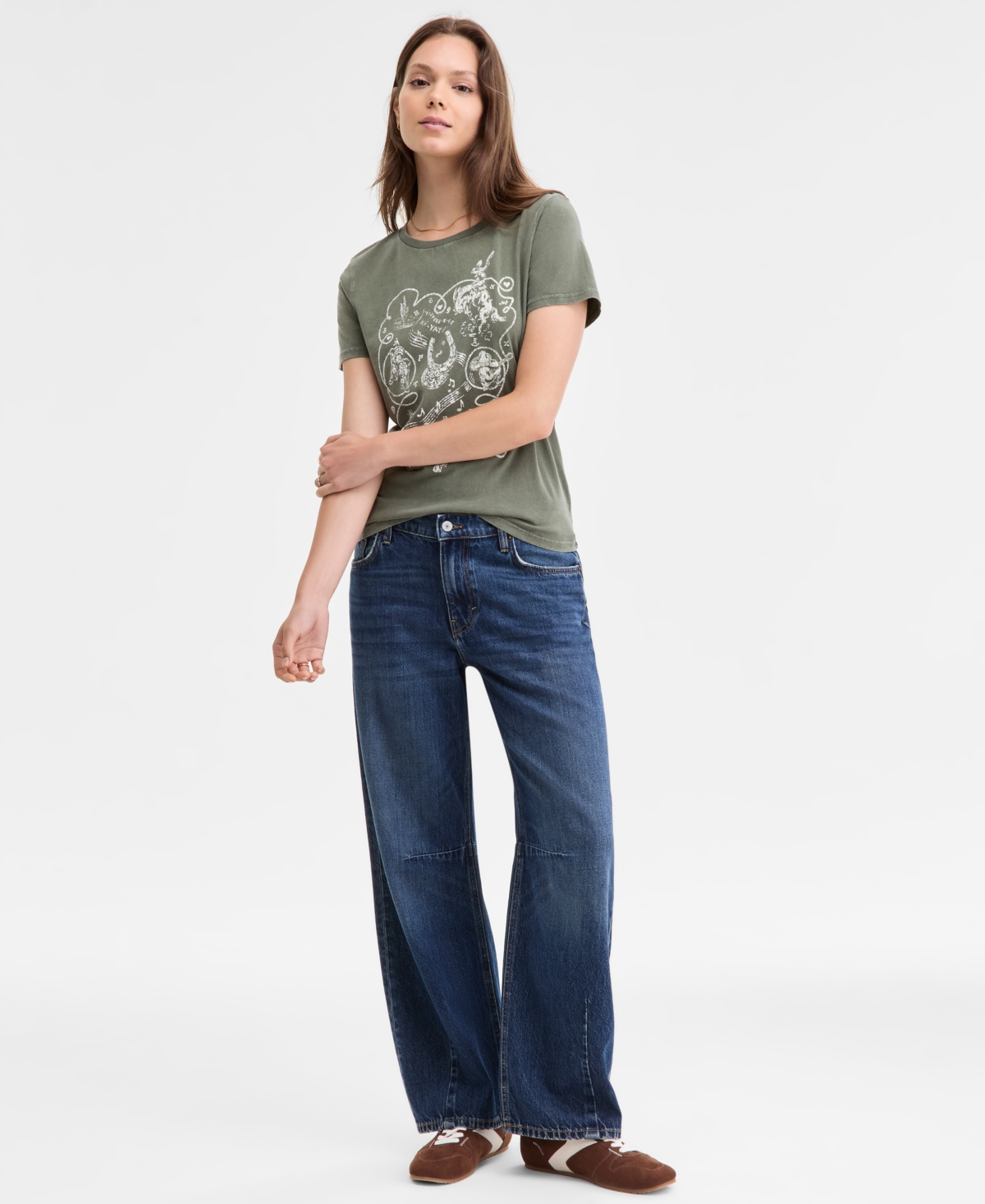Click here for Lucky Brand Womens Mid-Rise Barrel Wide-Leg Jeans... prices