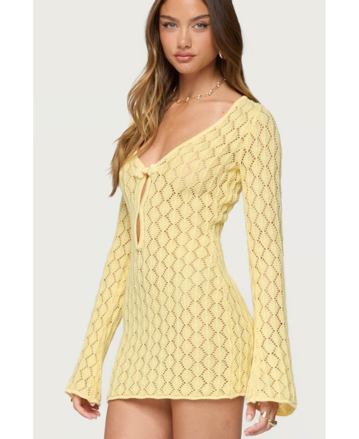 Click here for Edikted Womens Brie Cut Out Crochet Mini Dress - Y... prices