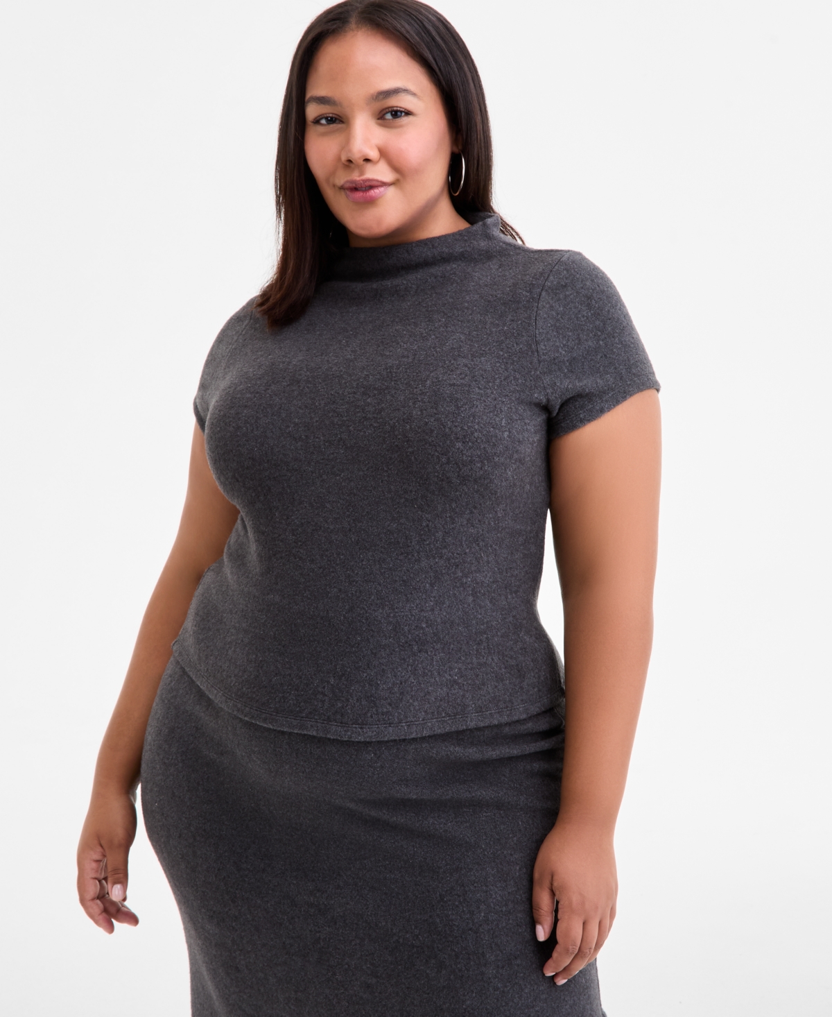 Click here for Bar Iii Trendy Plus Size Funnel Neck Short-Sleeve... prices
