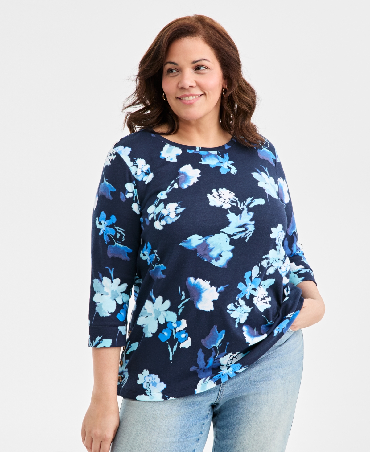 Click here for Style & Co Plus Printed Size Side-Button Knit Tuni... prices